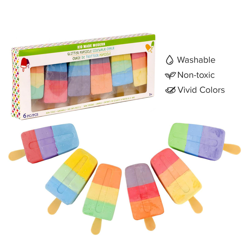 Kid Made Modern Popsicle Glitter Chalk Set - Non-Toxic Ice Cream Chalk